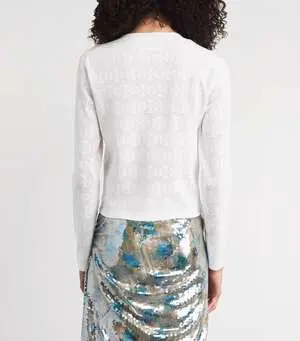 Tory Burch Pointelle Knit Monogram Cardigan