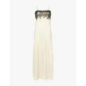 Dissh Mina Lace-trim Satin Maxi Dress - Straw