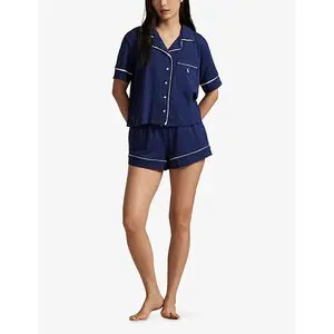 Polo Ralph Lauren Piped-trim Short-sleeved Cotton-blend Pyjama Set - Navy