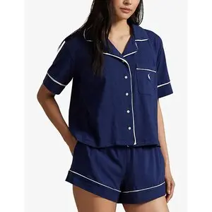 Polo Ralph Lauren Piped-trim Short-sleeved Cotton-blend Pyjama Set - Navy