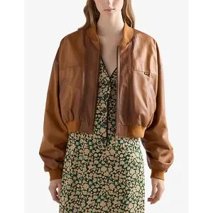 Prada Cropped Regular-fit Leather Bomber Jacket
