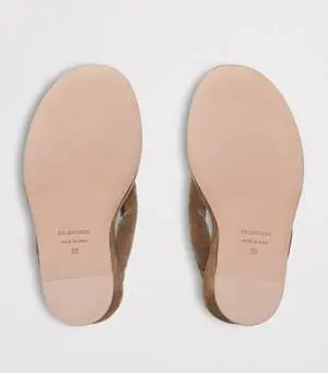 Balenciaga Velvet Wedge Thong Sandals - Brown