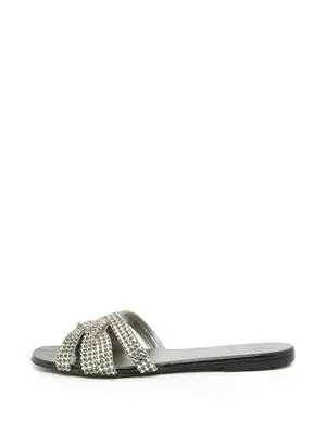 GINA Crystal-embellished Croc-effect Flat Sandals - Black