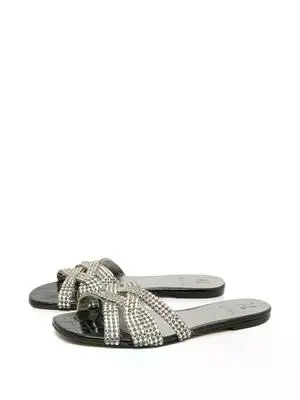 GINA Crystal-embellished Croc-effect Flat Sandals