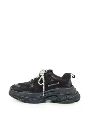 Balenciaga Triple S Mesh And Nubuck Leather Sneakers - Black
