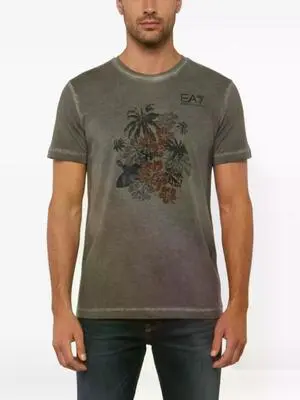 Emporio Armani Floral-print Ea7 T-shirt - Grey