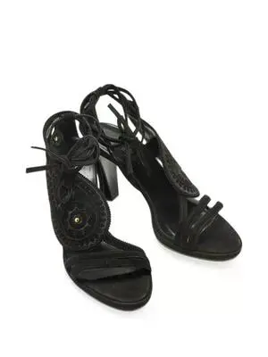 Hermès Embroidered Paisley Ankle-tie Sandals