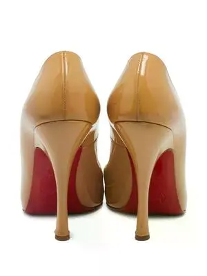 CHRISTIAN LOUBOUTIN Patent Leather Peep Toe Heeled Pumps - Neutrals