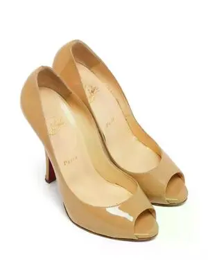 CHRISTIAN LOUBOUTIN Patent Leather Peep Toe Heeled Pumps - Neutrals