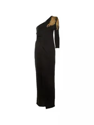 Balmain Embellished One-shoulder Maxi Dress - Black