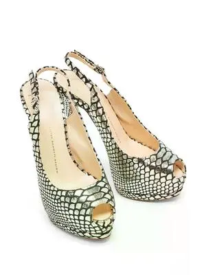 GIUSEPPE ZANOTTI Sharon Python-embossed Slingback Sandals - Silver