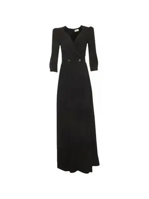 Elisabetta Franchi Crepe Sweetheart Neck Wrap Maxi Dress - Black