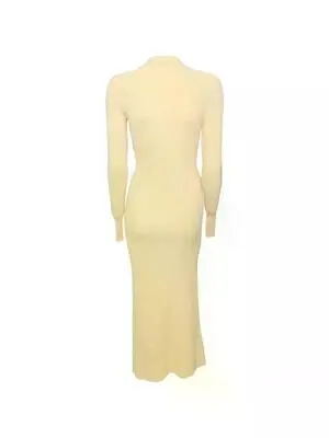 DION LEE Rib-knit Midi Dress With Twist Detail And Front Slit - Yellow