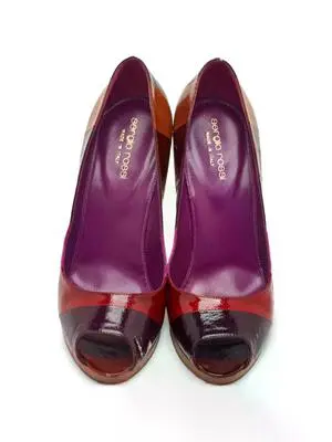 SERGIO ROSSI Striped Leather Peep-toe Pumps
