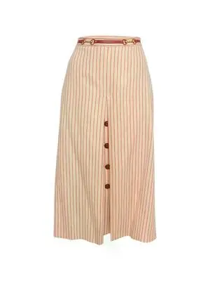 Gucci Horsebit Detail Striped Midi Skirt - Neutrals