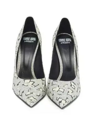 JIMMY CHOO Tone Glitter Finish Pointed Toe High Stiletto Heel Pumps - Silver