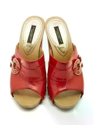 Dolce & Gabbana Studded Patent Leather Block Heel Sandals