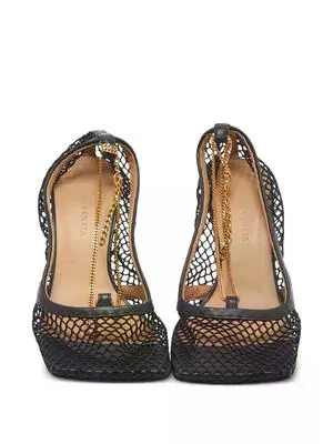 Bottega Veneta Mesh Square Toe Stiletto Pumps With Gold-tone Chain Detailing - Black