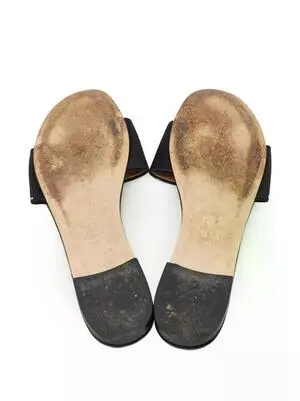 Fendi Crystal Embellished Satin Finish Slip-on Flat Sandals - Black