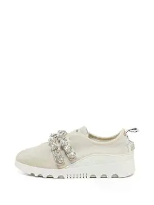 Miu Miu Crystal-embellished Slip-on Sneakers - Neutrals