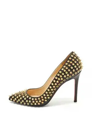 CHRISTIAN LOUBOUTIN Leather Gold Spike Embellished Pigalle Pumps - Black