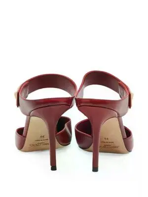 JIMMY CHOO Leather Pointed-toe Mules With Gold-tone Logo Plaque