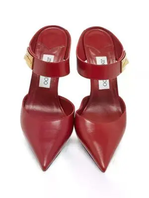 JIMMY CHOO Leather Pointed-toe Mules With Gold-tone Logo Plaque