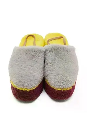 Fendi Shearling Platform Mules - Grey
