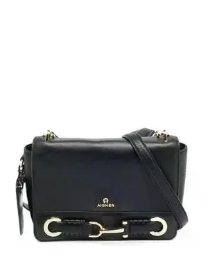 AIGNER Flap Leather Shoulder Bag - Black
