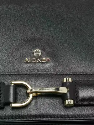 AIGNER Flap Leather Shoulder Bag - Black