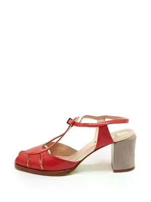 Fendi Lizard-embossed Leather T-bar Block Heel Sandals