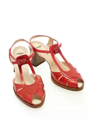 Fendi Lizard-embossed Leather T-bar Block Heel Sandals