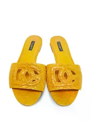 Dolce & Gabbana Dg Logo Croc-embossed Leather Flat Sandals