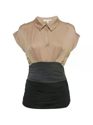 Paule Ka Ruched Satin-panel Top - Neutrals