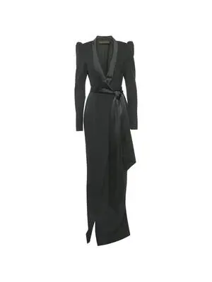 Alexandre Vauthier Wool Satin Collar Maxi Dress - Black