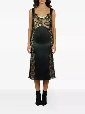 Dolce & Gabbana Lace-panel Satin Midi Dress - Black