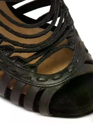 JIMMY CHOO Leather And Suede Caged Gladiator Stiletto Sandals