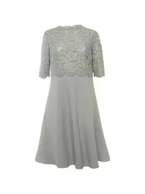 Valentino Garavani Wool Floral Lace Overlay Midi Dress