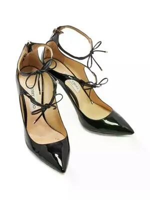 JIMMY CHOO Patent Leather Pointed Toe Tie Detail Pumps