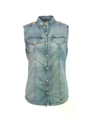 Balmain Faded Denim Sleeveless Shirt - Blue