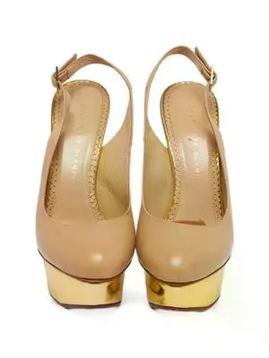 CHARLOTTE OLYMPIA Dolly Pumps With Gold Tone Platform And Stiletto Heel - Neutrals
