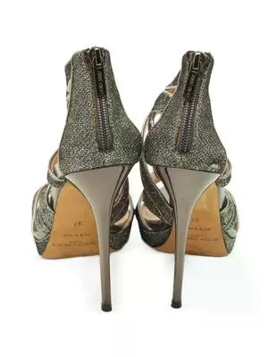 JIMMY CHOO Glitter Platform Sandals - Silver
