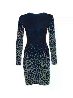 LANVIN 2015 Leopard-print Jacquard-knit Mini Dress - Blue