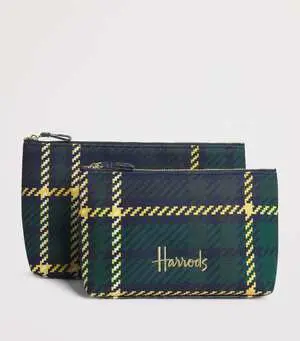 Harrods Small Tartan Logo Pouch - Navy