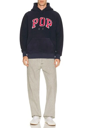 POP TRADING COMPANY Arch Logo Hooded Sweatshirt - Navy