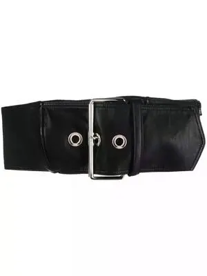 Moschino Cropped Faux Leather Bandeau Top With Buckle Detail - Black