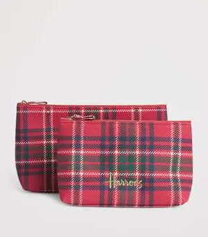 Harrods Medium Tartan Logo Pouch - Red