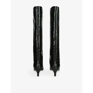 TOTEME Wide Shaft Croc-effect Leather Knee-high Stiletto Boots - Black