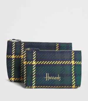 Harrods Medium Tartan Logo Pouch - Navy