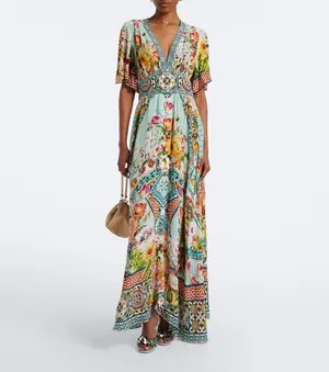 Camilla Embellished Floral Silk Maxi Dress - Multicoloured